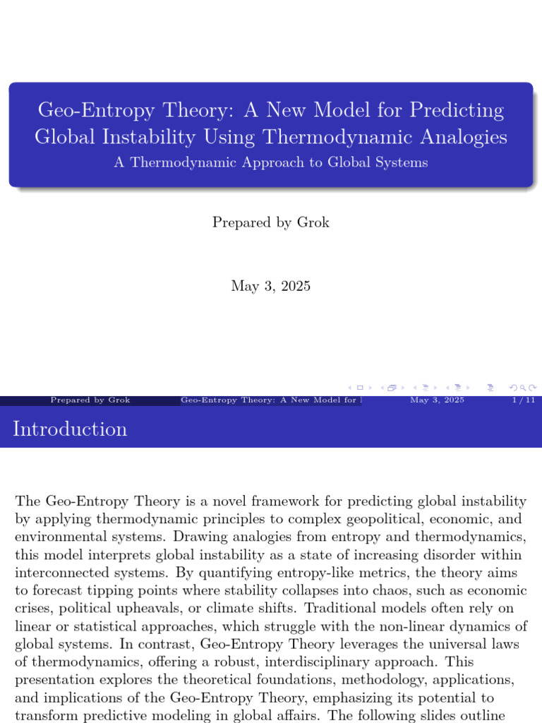 Geo-Entropy Theory A New Model of Predicting Global Instability Using ...