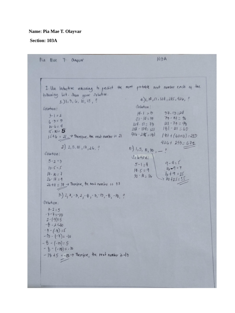 Problem Set No.2 in MAT C101-103A Submitted by Pia Mae Olayvar | PDF