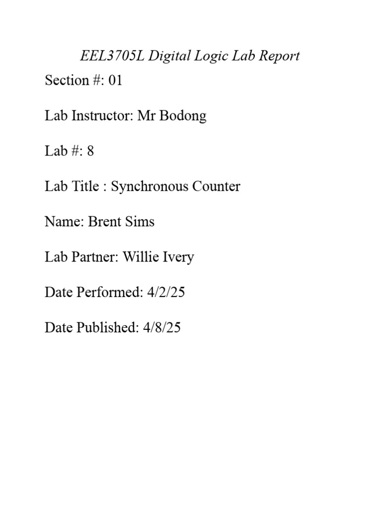 EEL3705L Digital Logic Lab#8 Report | PDF