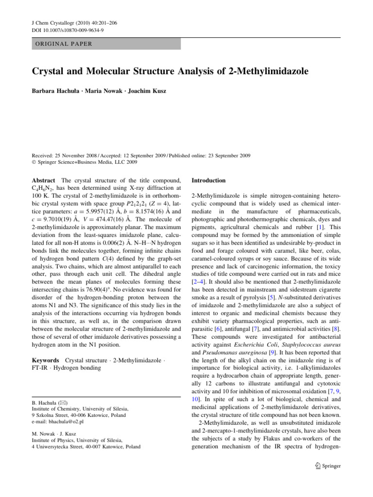 Crystal and Molecular Structure Analysis of 2-Meth | PDF | Molecules ...