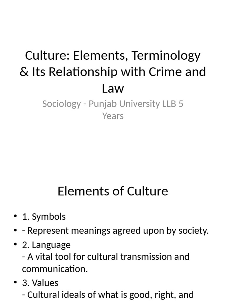 Culture Elements Terminology Crime Law LLB PU | PDF
