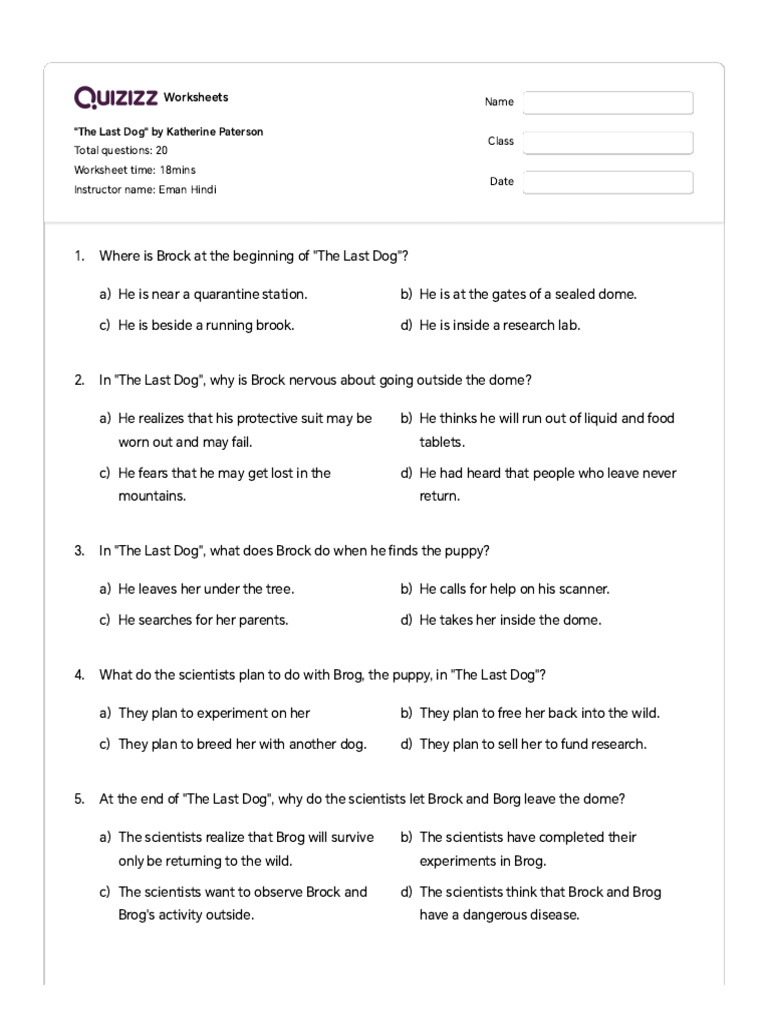 The Last Dog - by Katherine Paterson - Quizizz | PDF | Cats