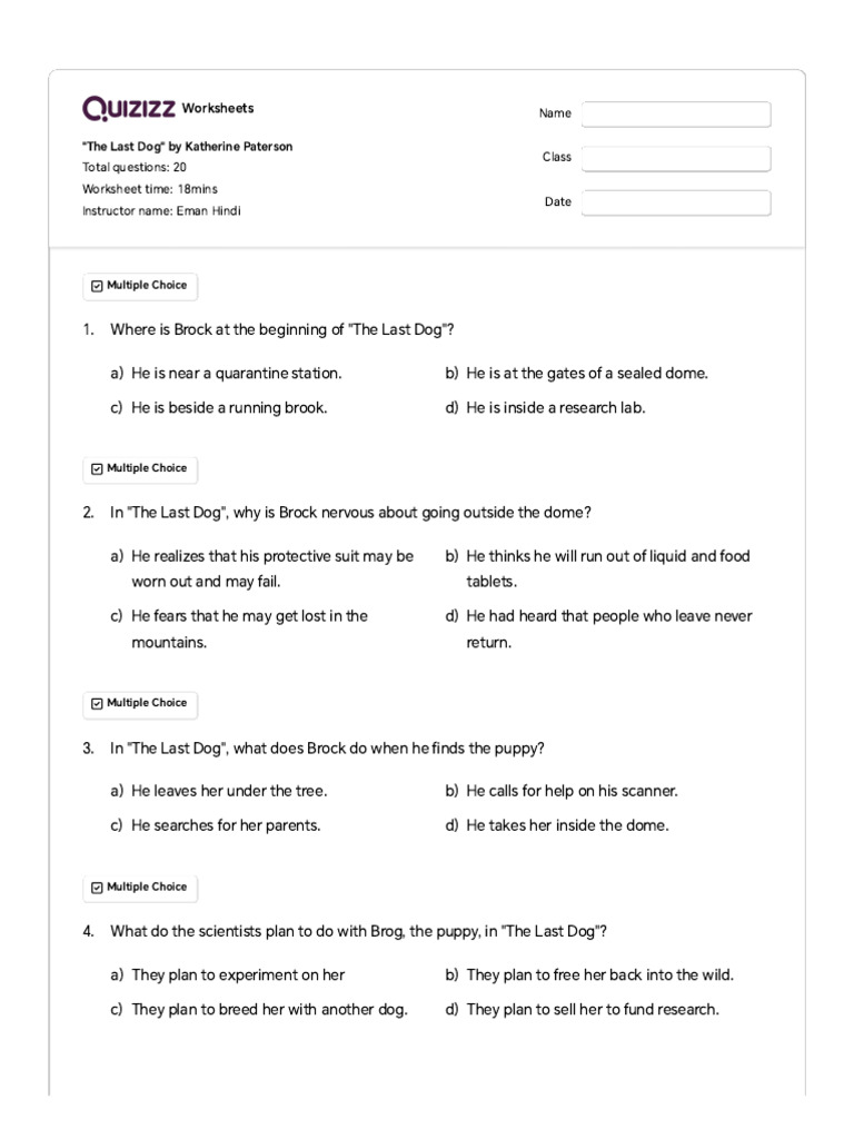 The Last Dog - by Katherine Paterson - Quizizz | PDF | Cats