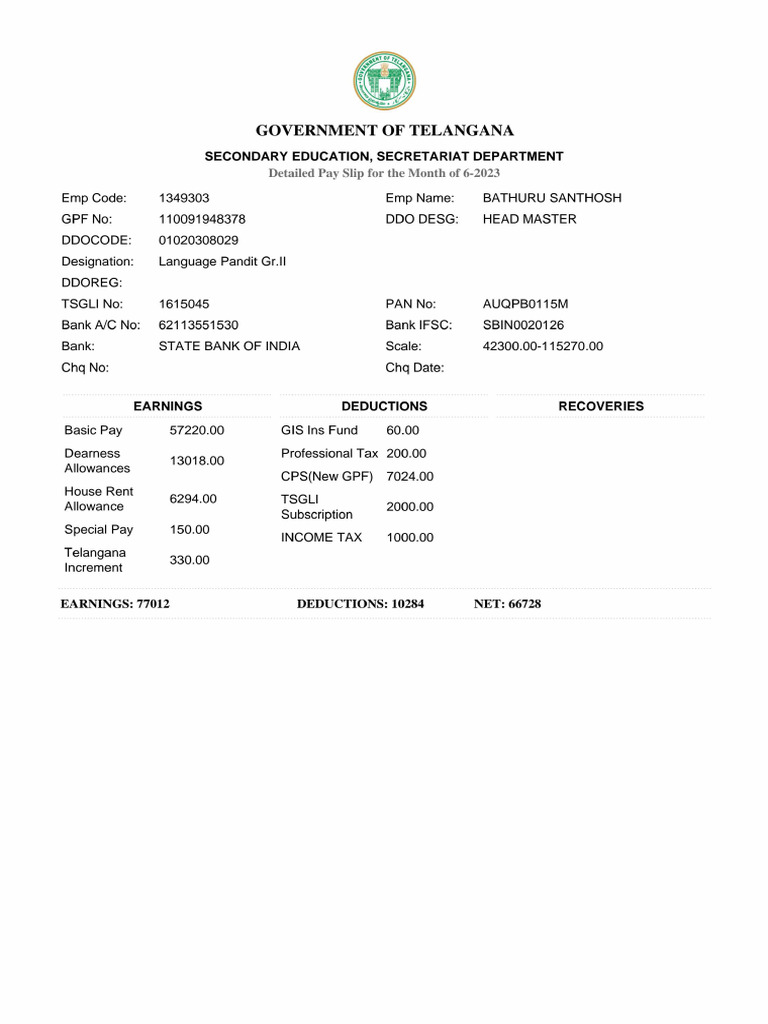 B Santhosh Pay Slips | PDF