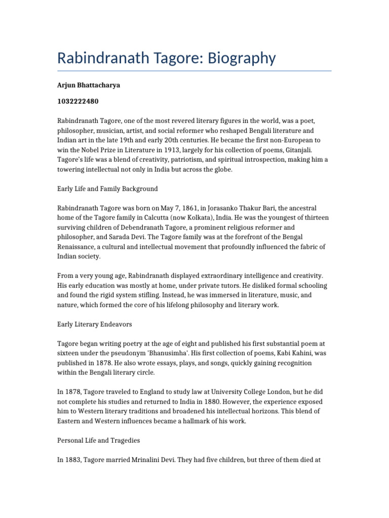 Rabindranath Tagore Full Biography | PDF | Rabindranath Tagore