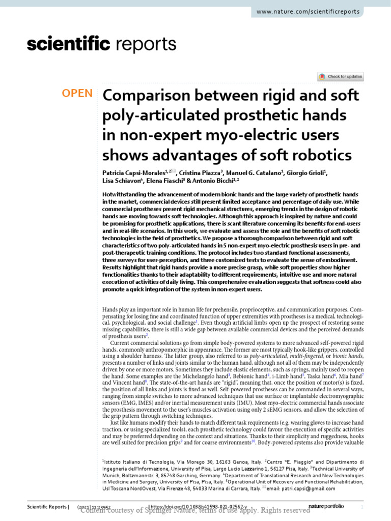 Soft vs. Rigid Prosthetic Hands: A Study | PDF | Prosthesis | Robotics