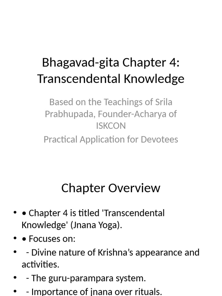 Transcendental Knowledge in Gita Chapter 4 | PDF
