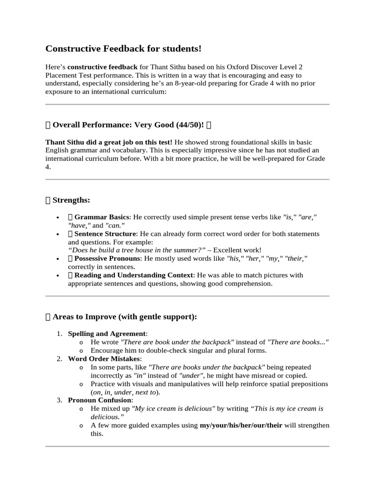 Constructive Feedback for Students | PDF | English Grammar | Linguistic ...