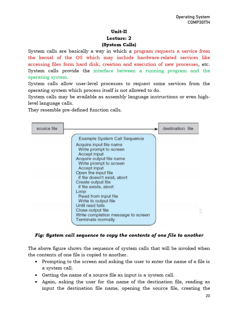 Unit II Lecture 2 System Calls | PDF | Operating System | Kernel (Operating System)