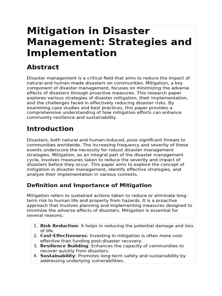 Mitigation in Disaster Management | PDF | Disaster Risk Reduction ...