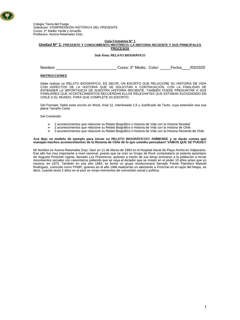 CHP3°MVA GuíaForm1 | PDF | Chile