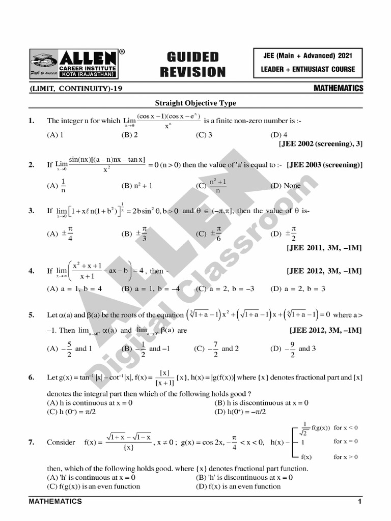 020. Guided Revision Sheet_Lim and Conti-SC | PDF