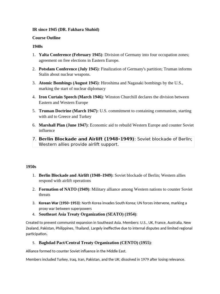 Course Outline IR Since 1945 | PDF | Cold War | Geopolitical Rivalry