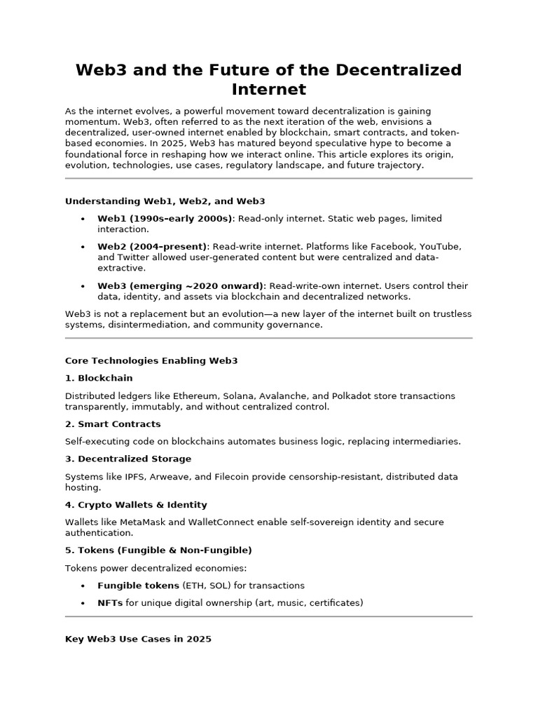 Web3 and The Future of The Decentralized Internet | PDF | Cryptocurrency | Applications Of ...