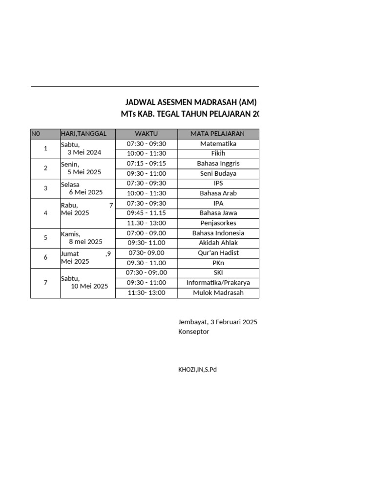 Jadwal Am Utama Dan Susulan 24 25 | PDF