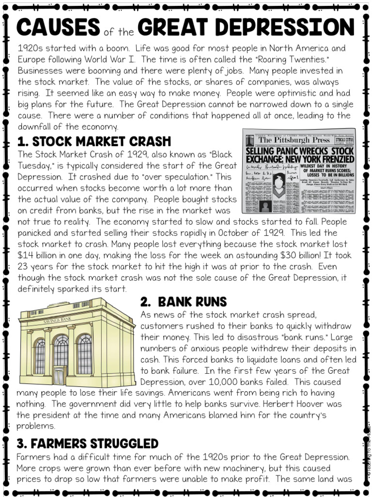 Causes Great Depression: 1. Stock Market Crash | PDF | Great Depression ...