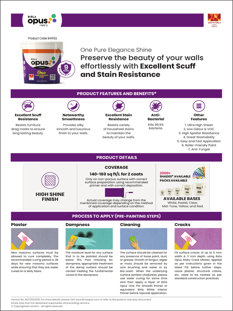 One Pure Elegance Shine Information Sheet | PDF | Paint | Plaster