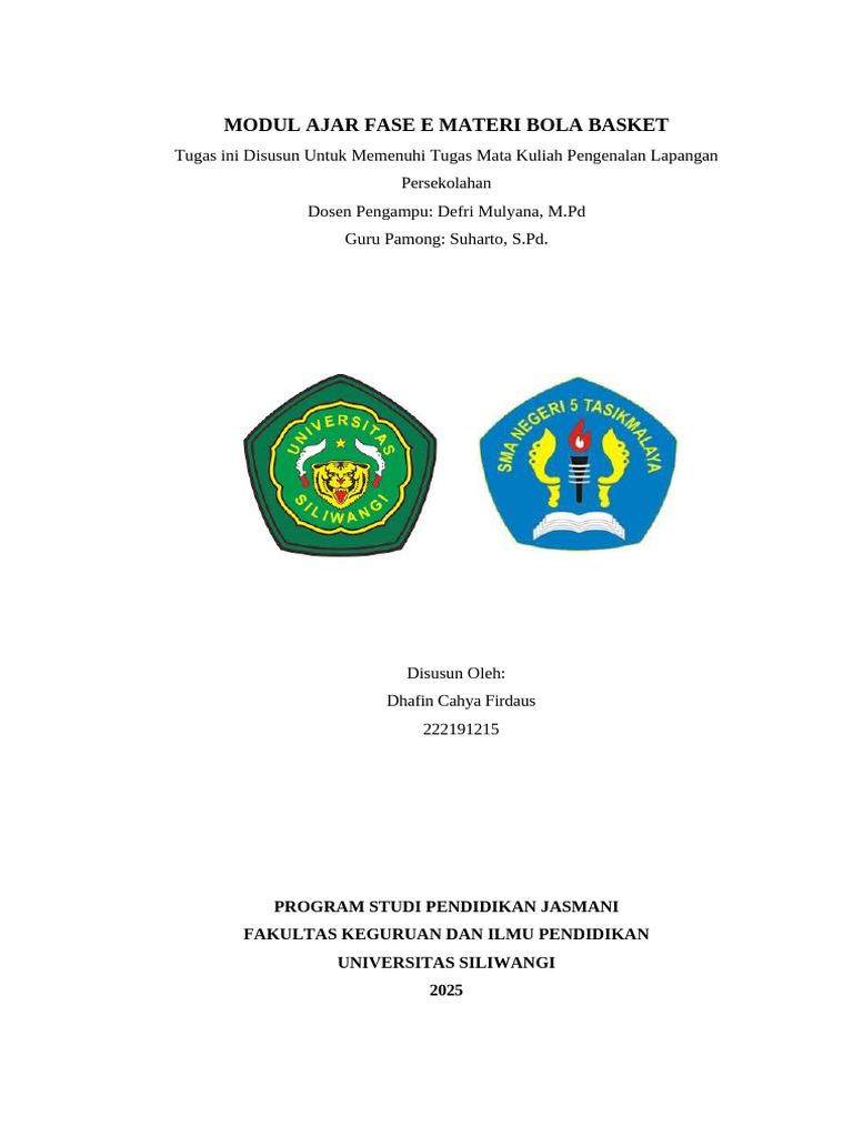 Modul Ajar Fase e Materi Bola Basket | PDF