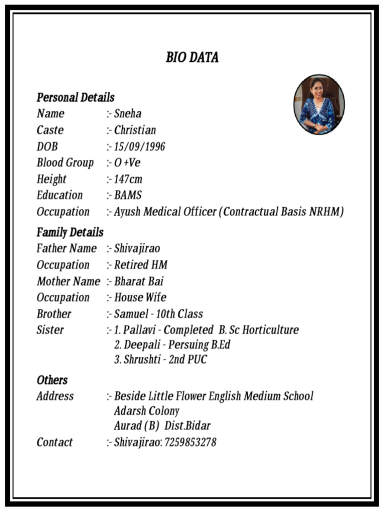 Biodata Sneha | PDF