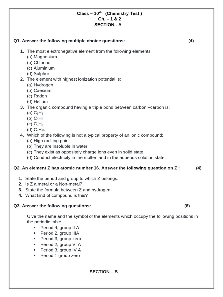 Chemistry Test: Elements & Compounds | PDF | Ion | Chemical Compounds