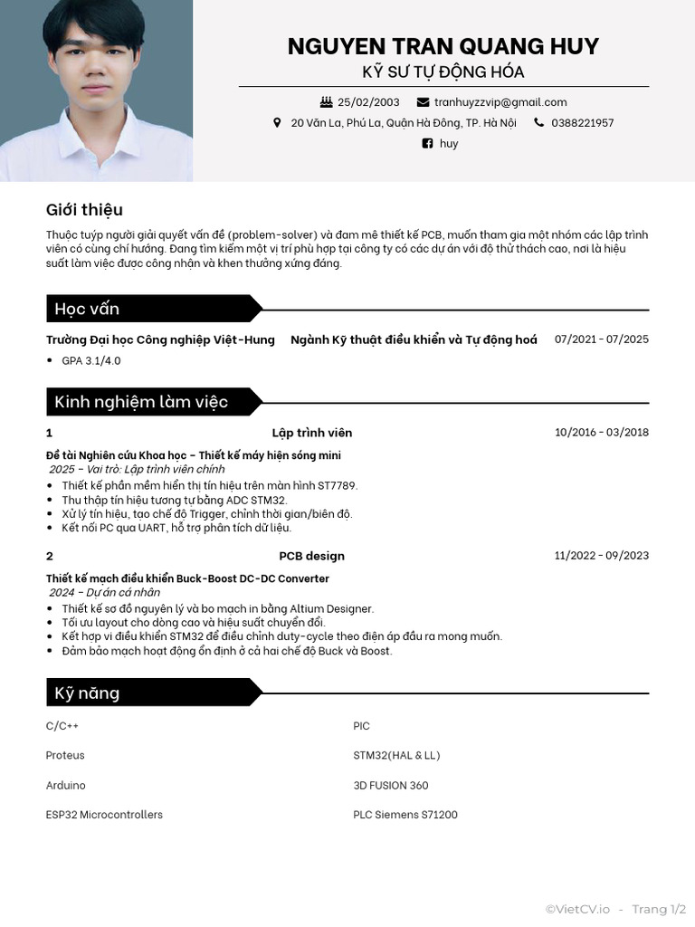 CV Nguyễn Trần Quang Huy | PDF