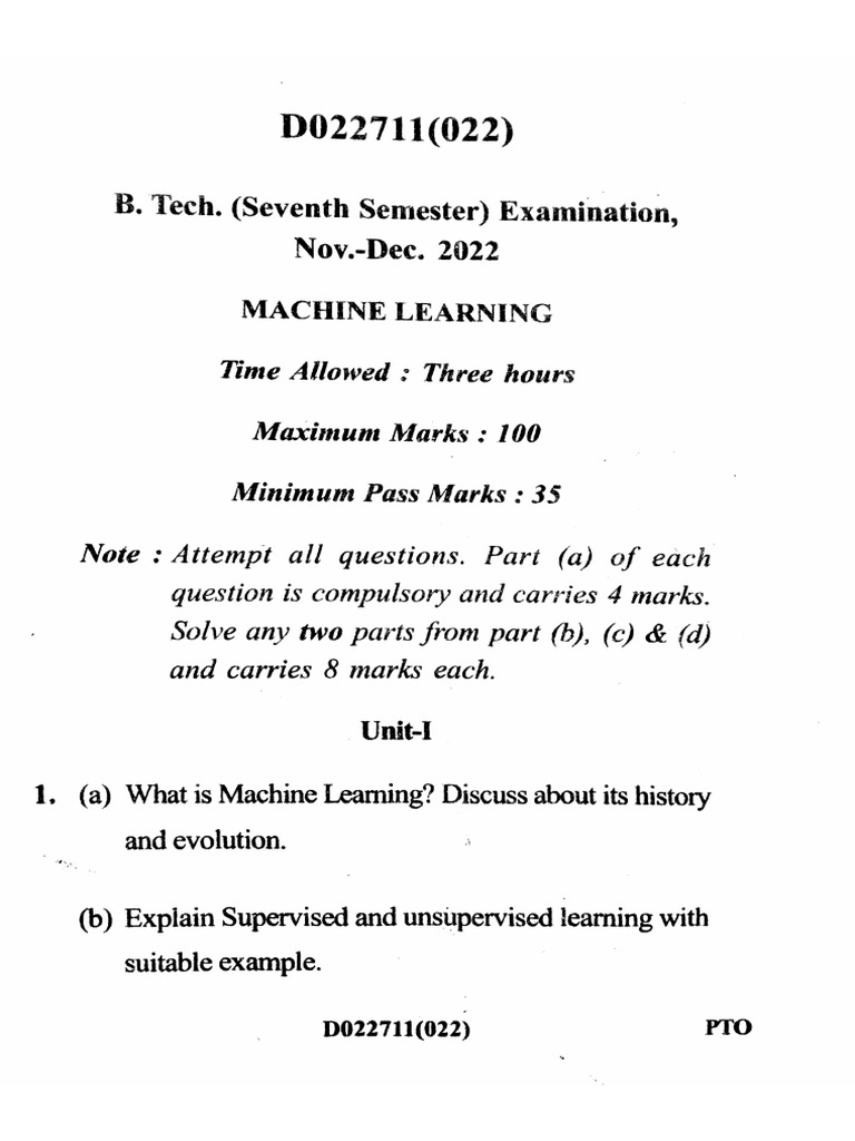 Btech 7 Sem Machine Learning d022711 Dec 2022 | PDF