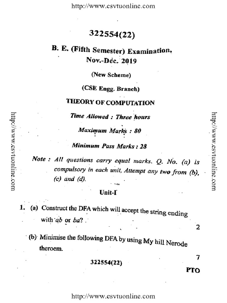 Theory of Computation Dec 2019 | PDF