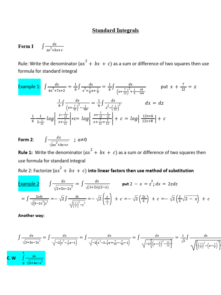 Standard Integrals | PDF | Abstract Algebra | Arithmetic