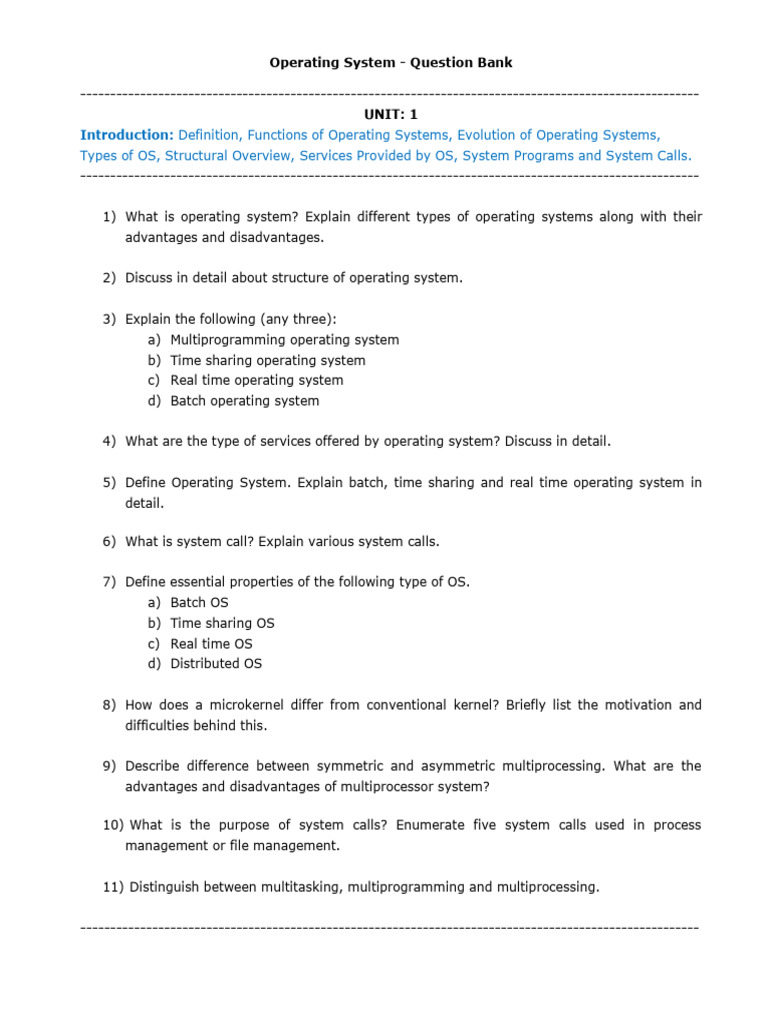 Question Bank Unit 1 To 3 | PDF | Process (Computing) | Scheduling ...