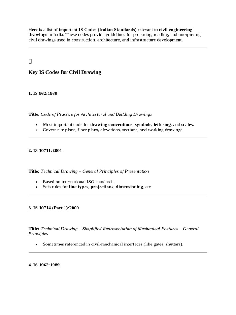 Is Codes For Civil Drawings | PDF