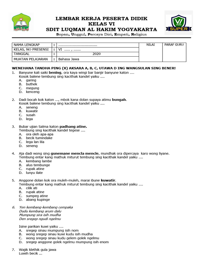 8. Latihan usek B Jawa1 | PDF