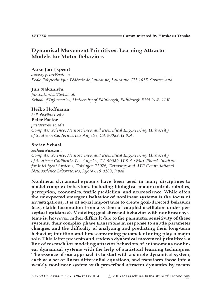 Dynamical Movement Primitives Learning Attractor Models For Motor Behaviors | PDF | Stability ...