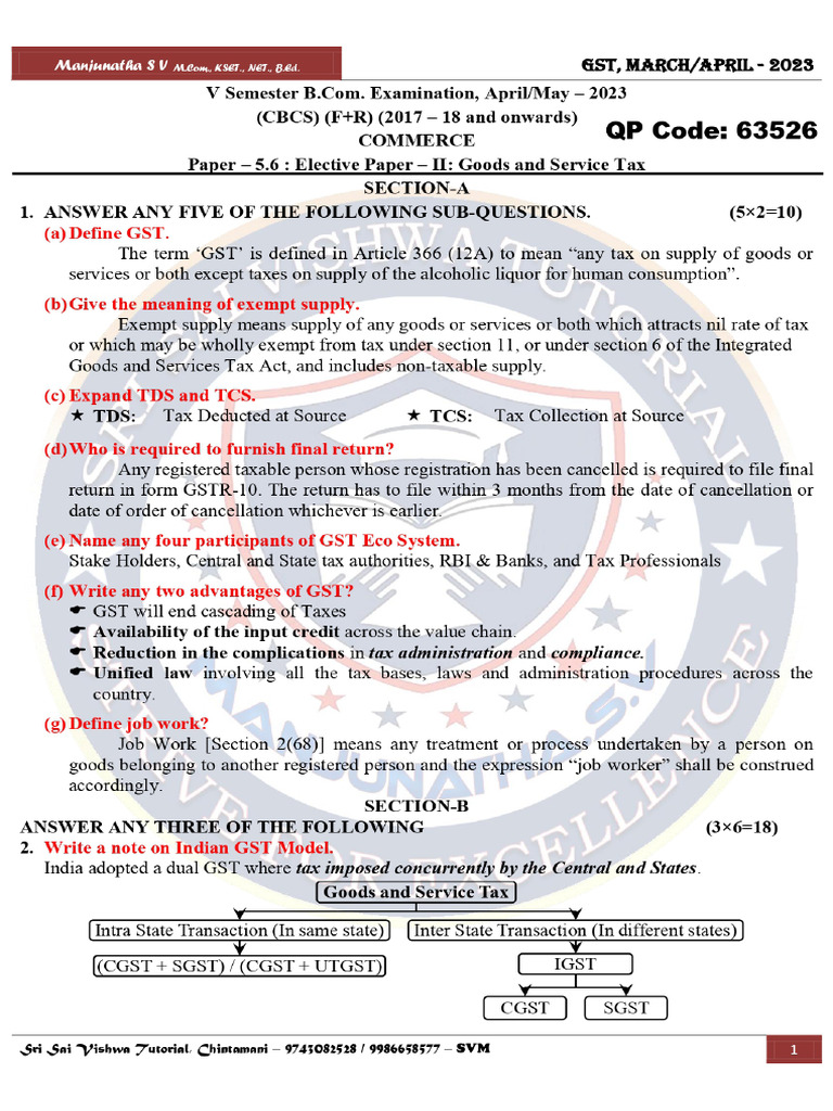 GST 2023 QP Solved | PDF