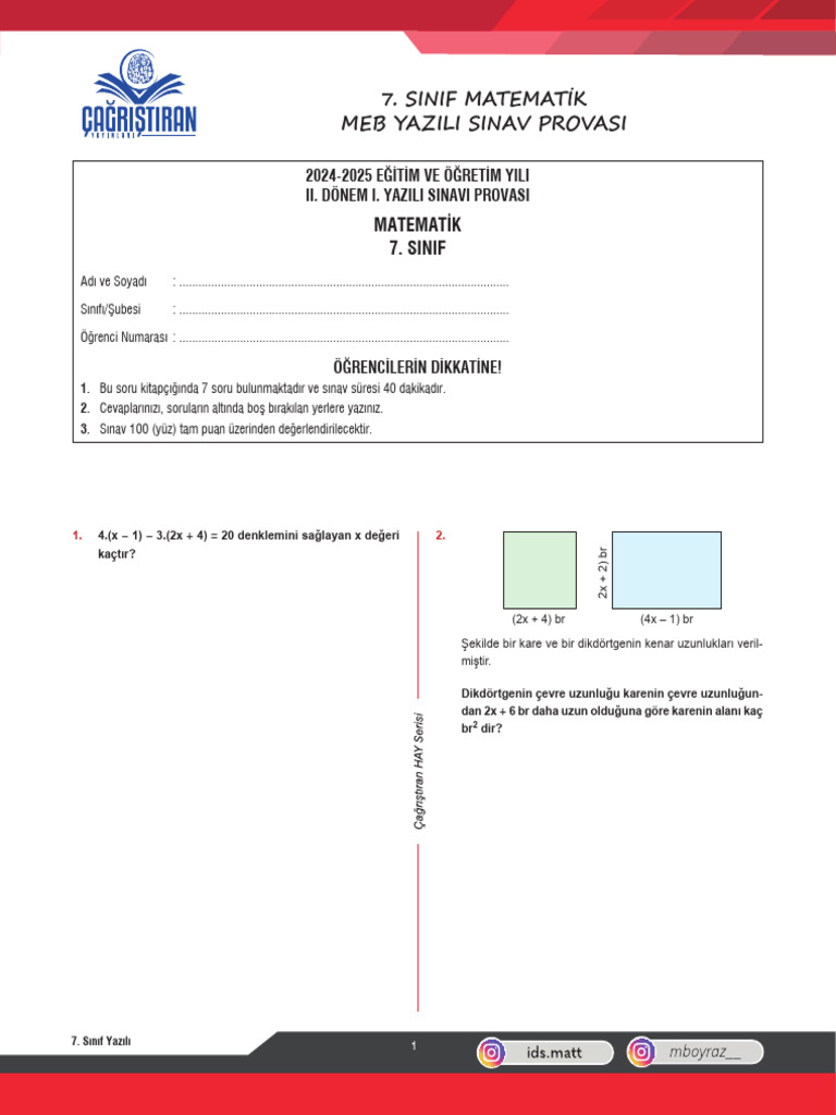 Sinif Yazili Sinav Provasi | PDF