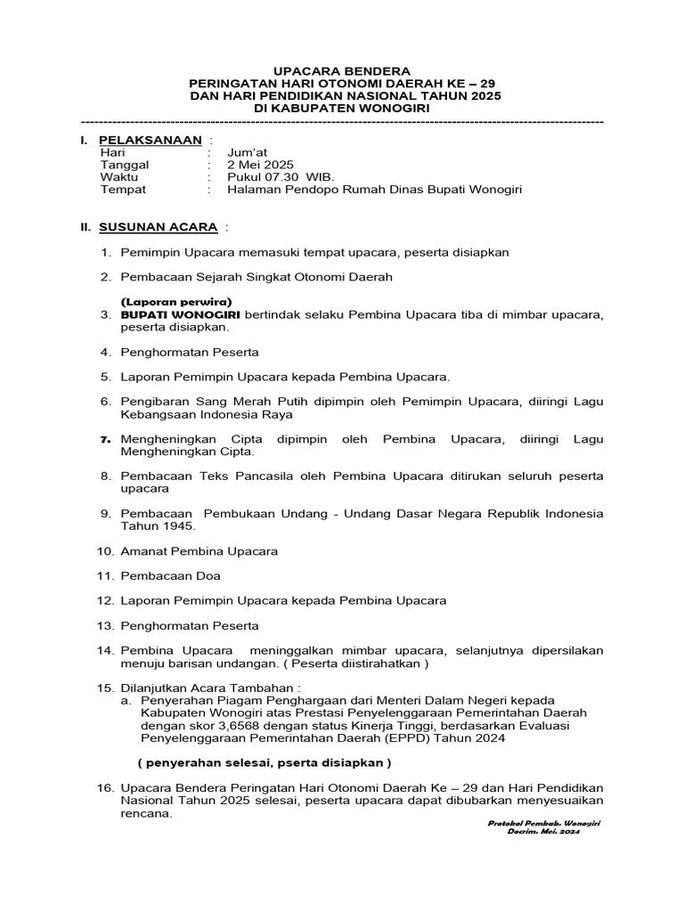 Pedoman Tus - Rundown Upacara Bendera Peringatan Hari Otonomi Daerah ...