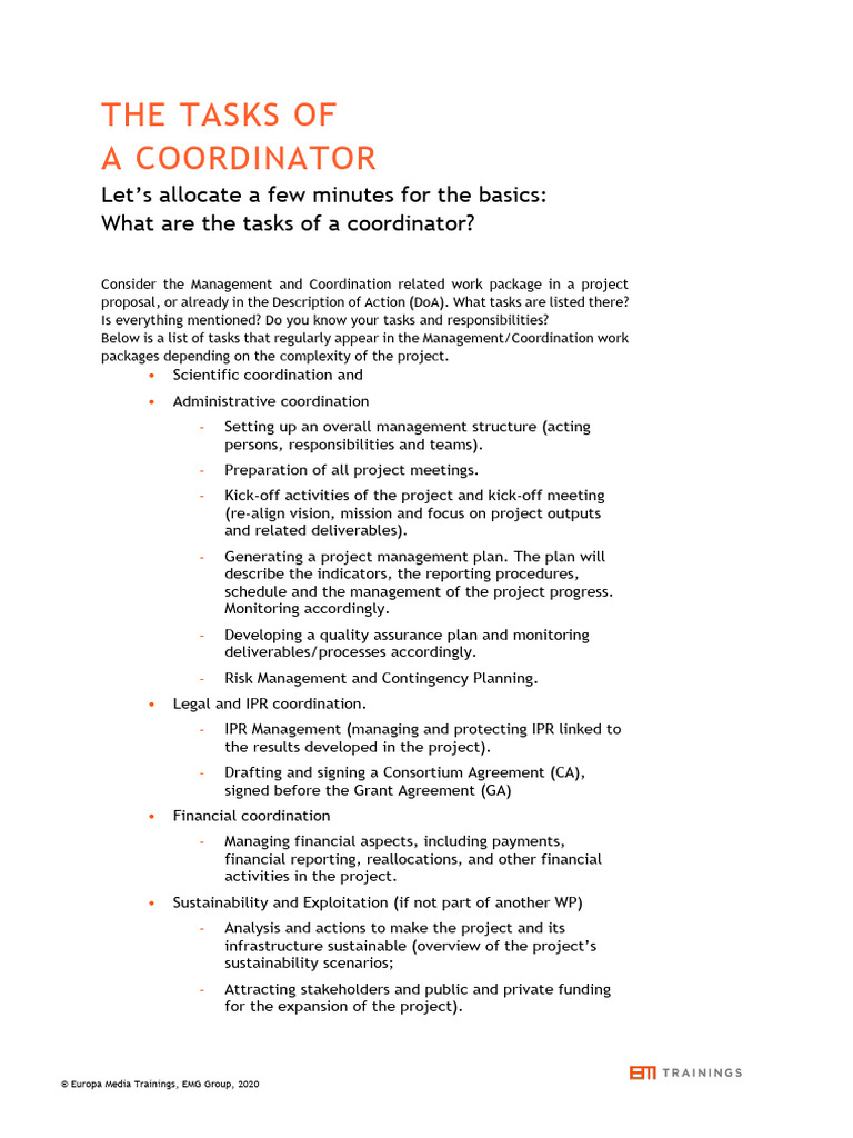 Tasks of The Coordinator | PDF | Risk Management | Data