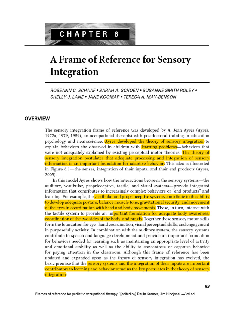 Frame of Reference For Sensory Integration (DOC 14) | PDF ...