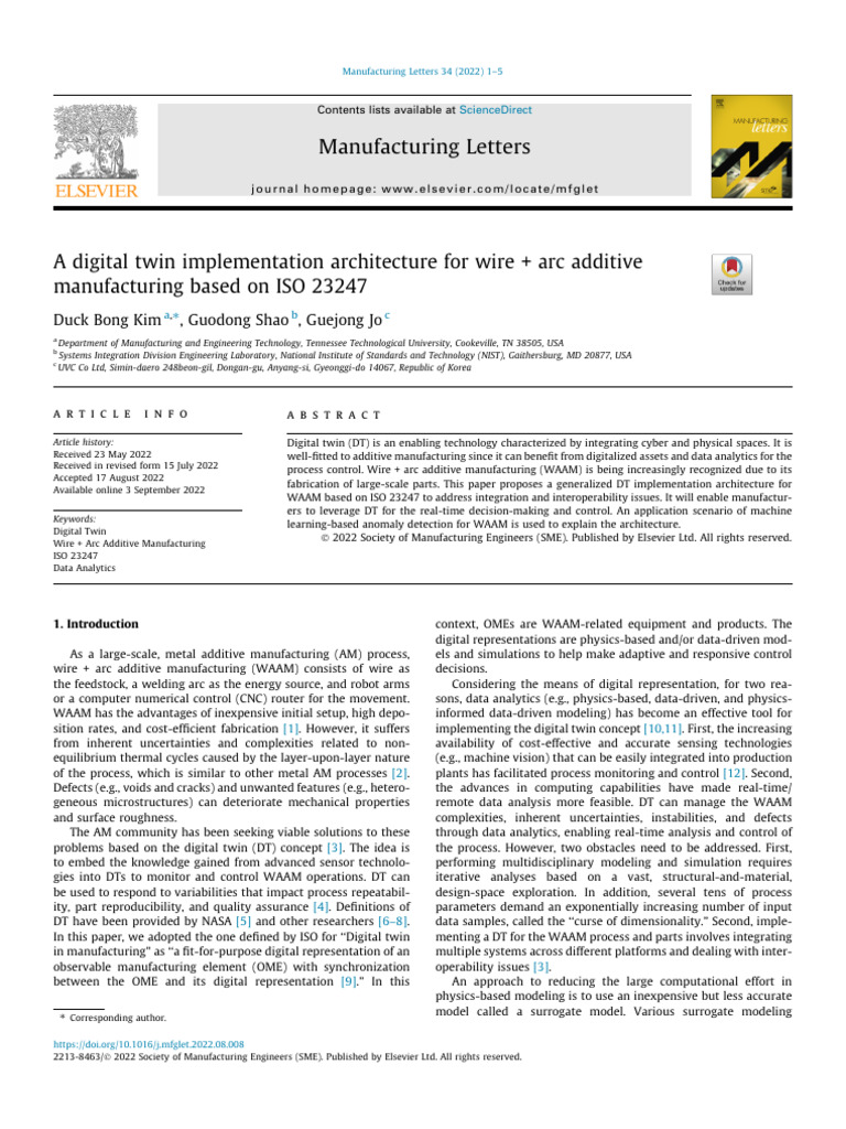 A Digital Twin Implementation Architecture For Wire + Arc Additive | PDF | Simulation | Data