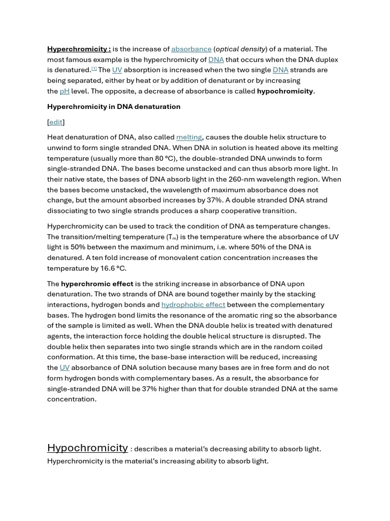 Hyper and hypo chromicity | PDF | Nucleic Acid Thermodynamics ...