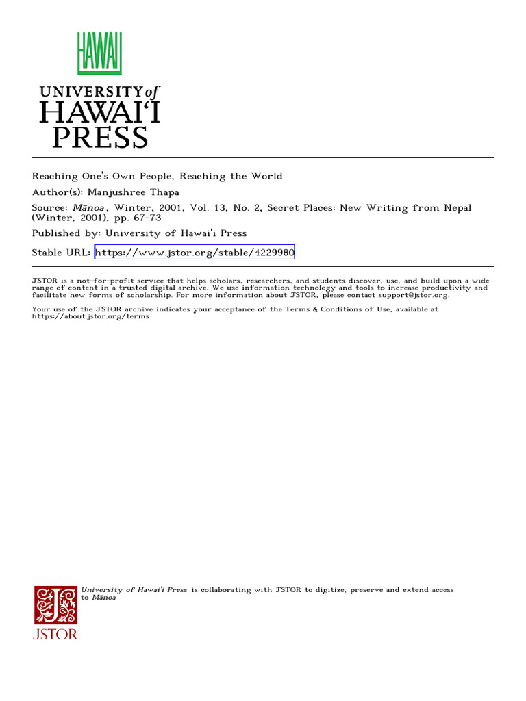 Thapa ReachingOnesPeople 2001 | PDF | Nepal | Poetry