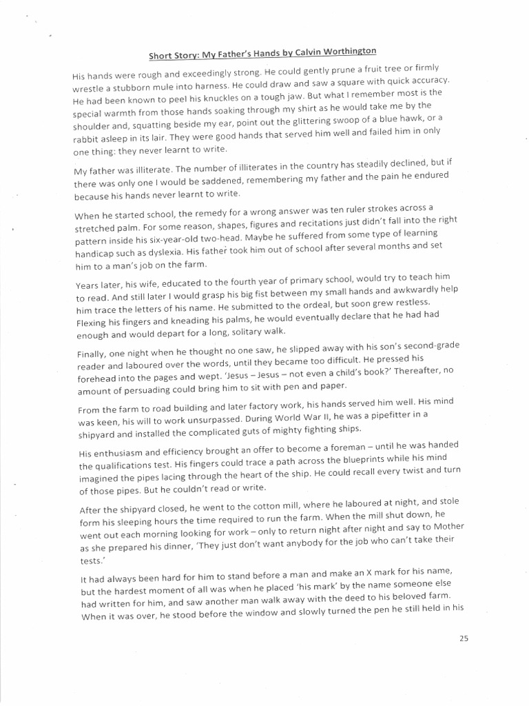 2025 - My Fathers Hands Story & Activities | PDF