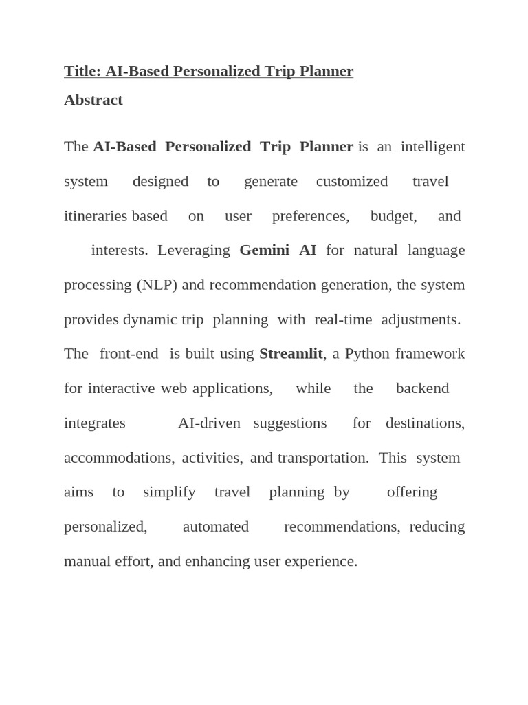 AI-Based Personalized Trip Planner | PDF | Artificial Intelligence ...