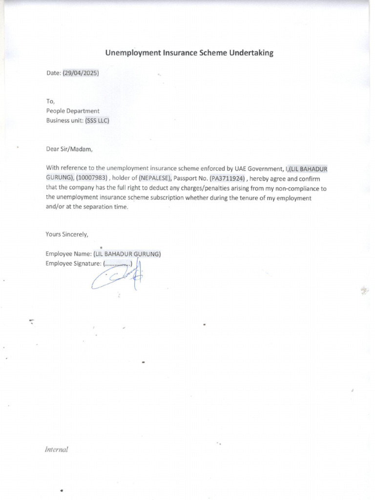 Unemployment Insurance Scheme Undertaking | PDF