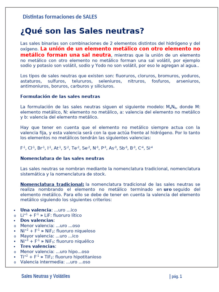 Formación y Nomenclatura de Sales Neutras | PDF | Sal (química ...