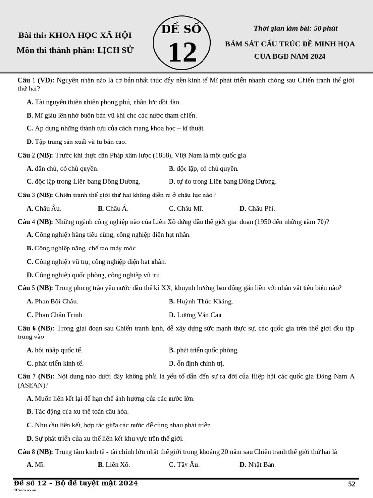 12. de So 12 Mon Lich Su | PDF