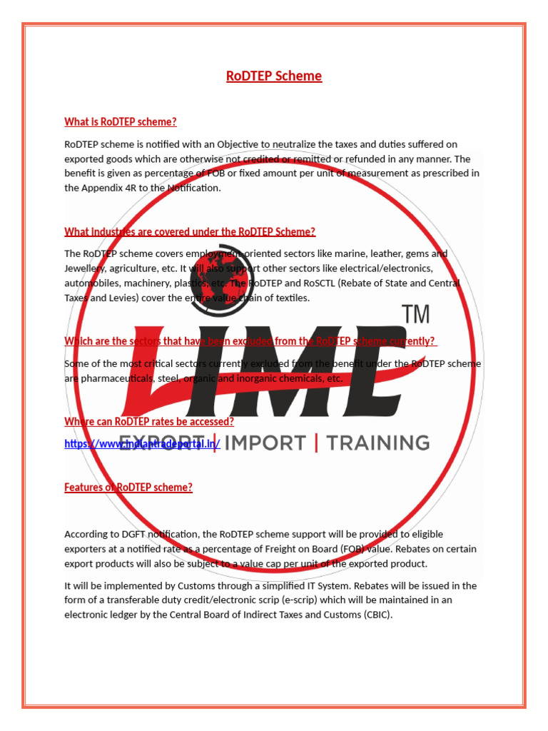 RoDTEP Scheme Explaination | PDF | Taxes | Excise