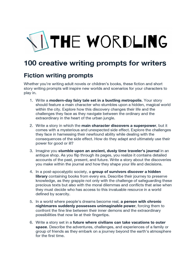 100 Inspiring Fiction Writing Prompts | PDF | Emotions | Essays