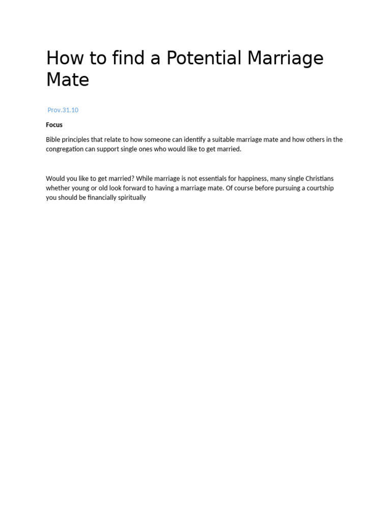 How To Find A Potential Marriage Mate | PDF