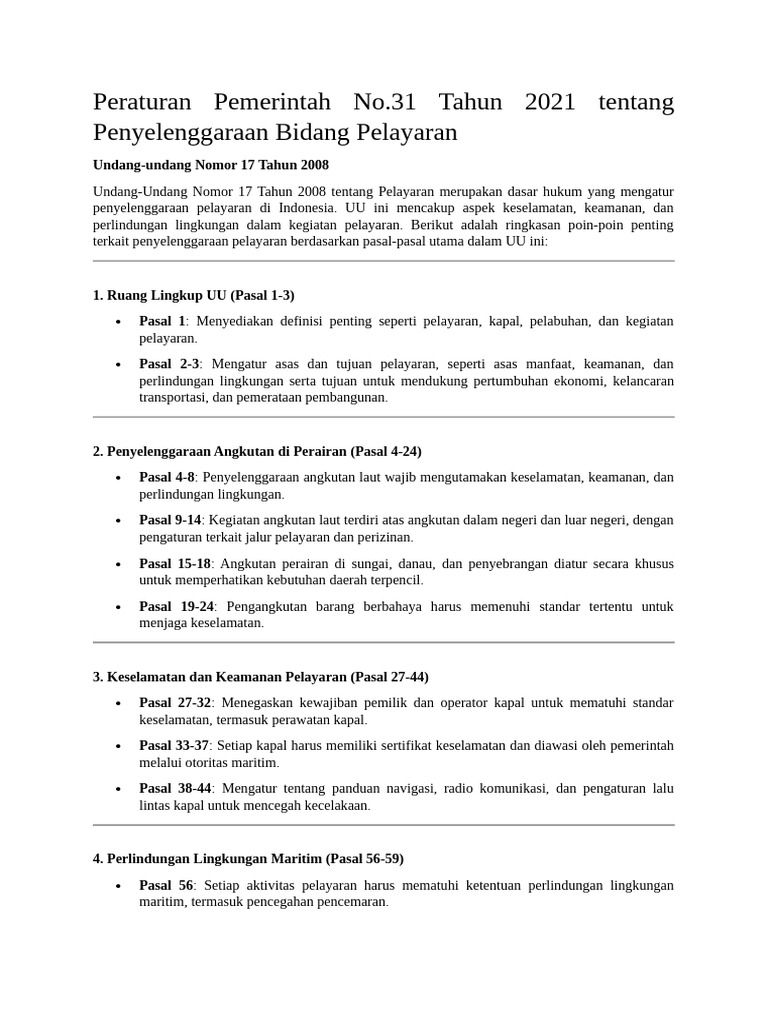 Regulasi Pelayaran 3 (Penyelenggaraan Bidang Pelayaran) | PDF