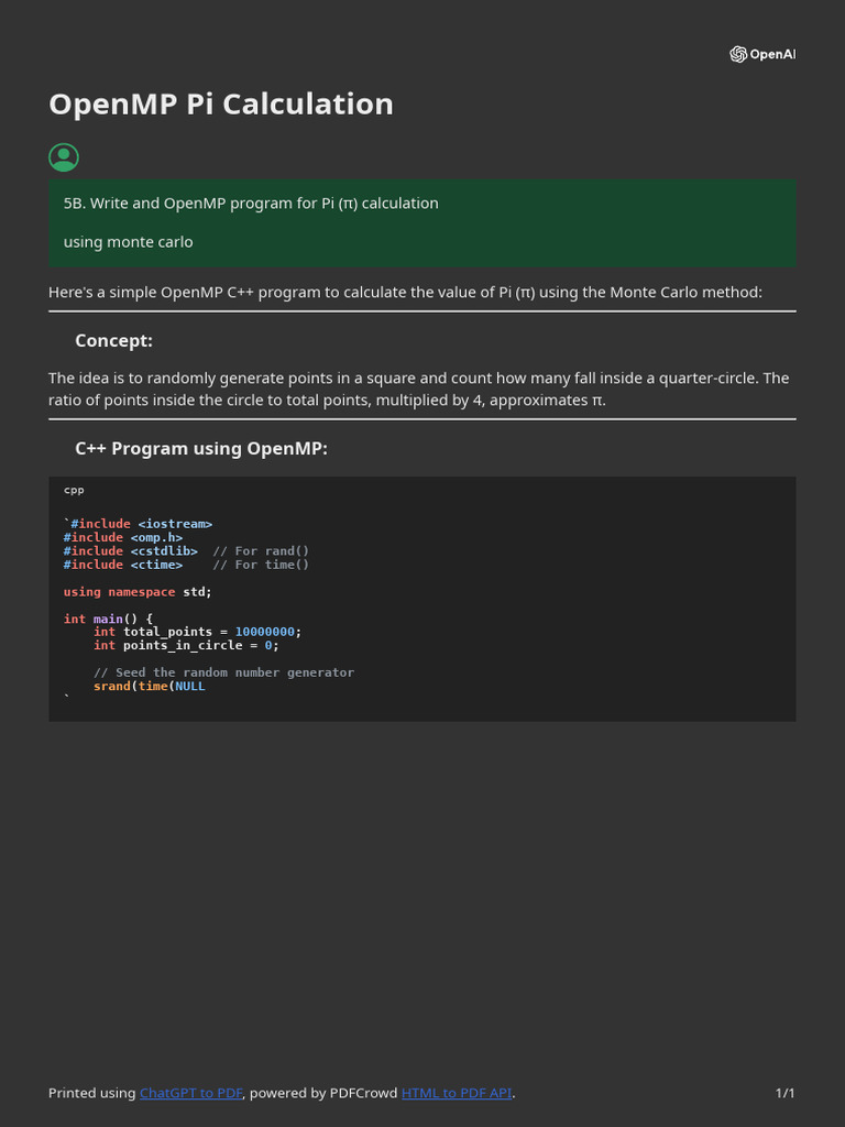 OpenMP Pi Calculation | PDF